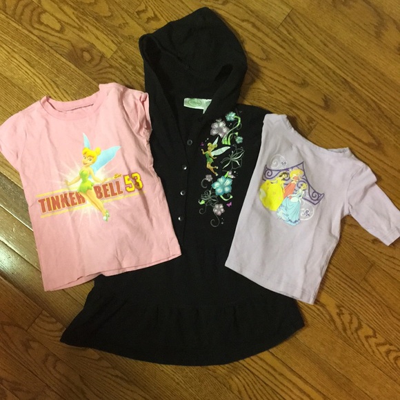 Disney | Shirts & Tops | 3 Disney Tops Size 4 Tinker Bell Princess ...